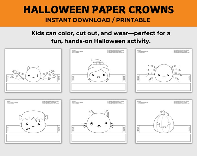 Halloween Paper Crowns Printable, Halloween Party Hats, Kids Halloween ...