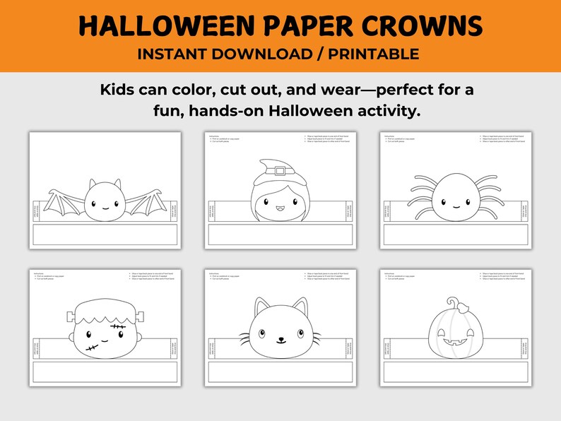 Halloween Paper Crowns Printable, Halloween Party Hats, Kids Halloween ...