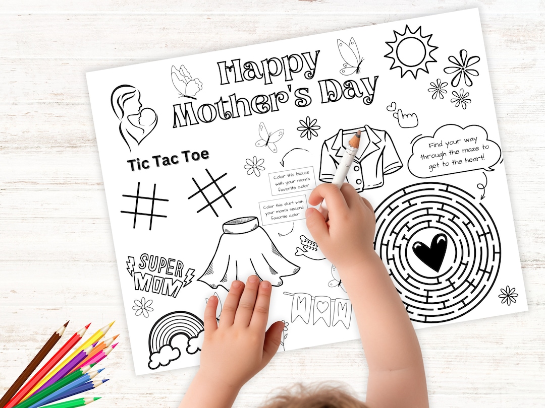 Mother’s Day Activity Placemat, Kids Coloring & Craft Sheet, Printable ...
