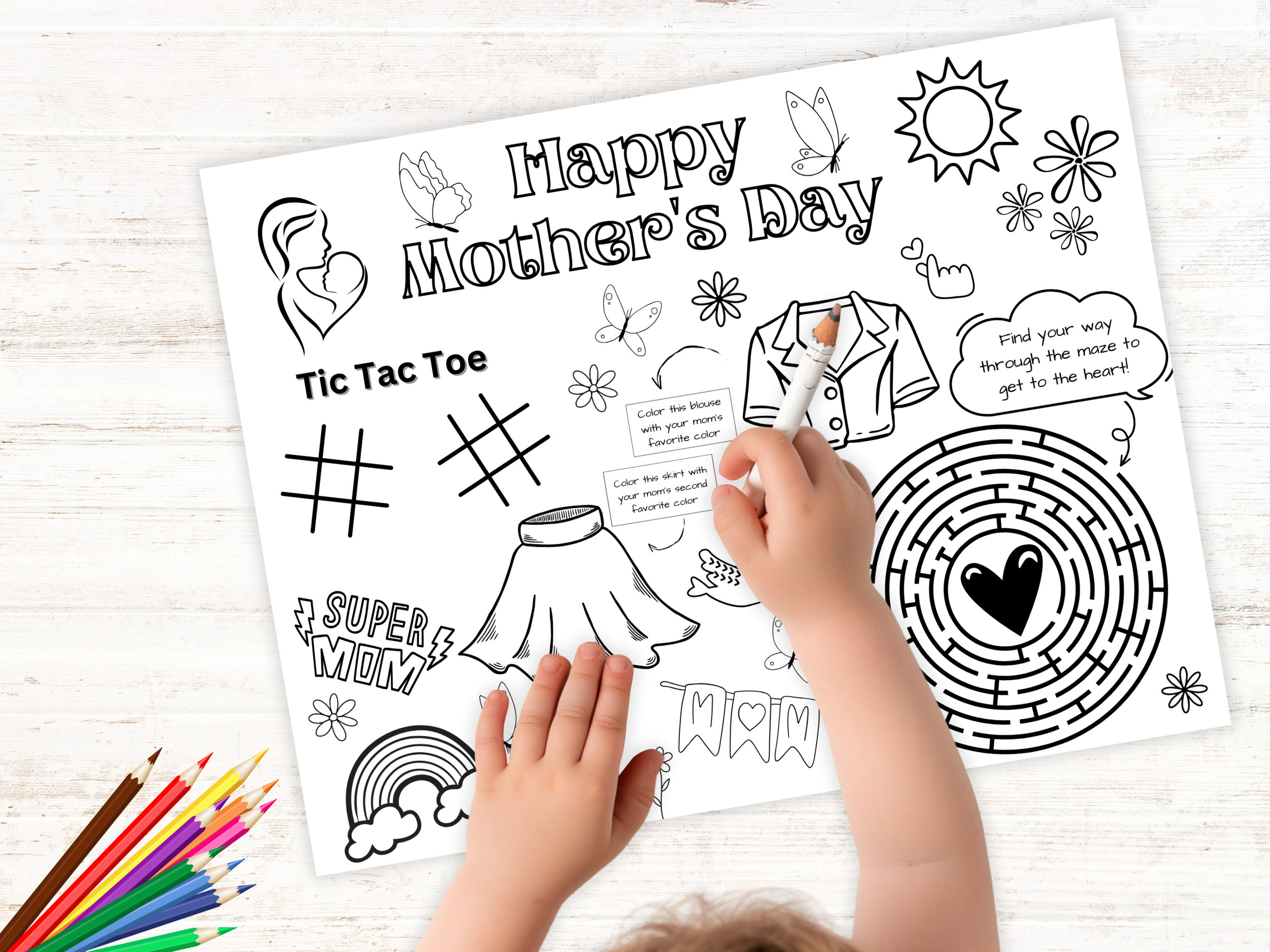 Mother’s Day Activity Placemat, Kids Coloring & Craft Sheet, Printable ...