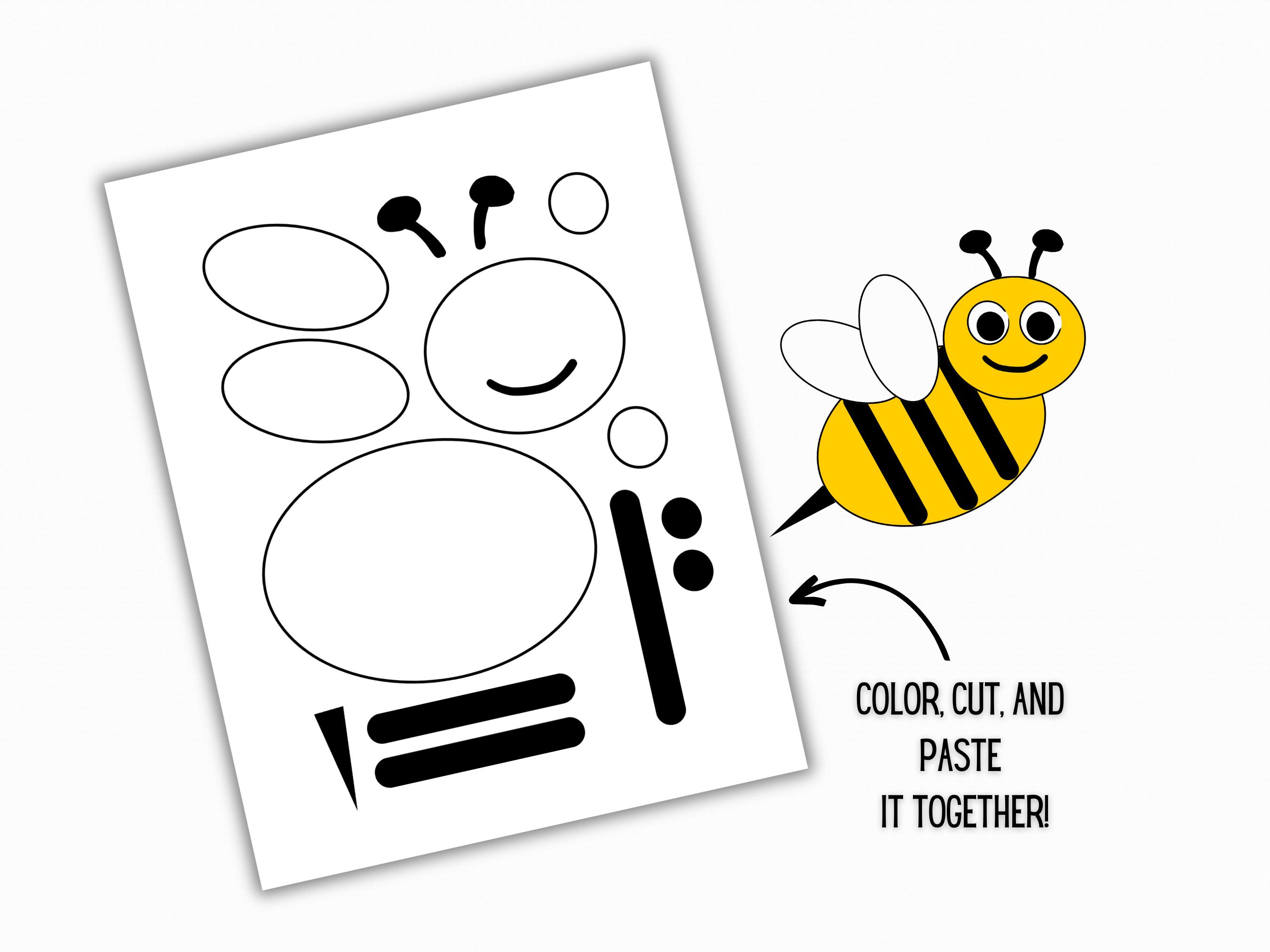 Build a Bee Cut & Paste Kid Craft, Bee Craft Printable Template, Bee ...