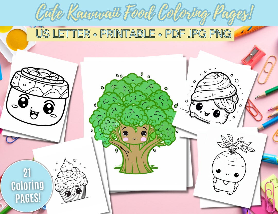 Kawaii Food Coloring Pages for Kids Teens Adults, Birthday Party ...