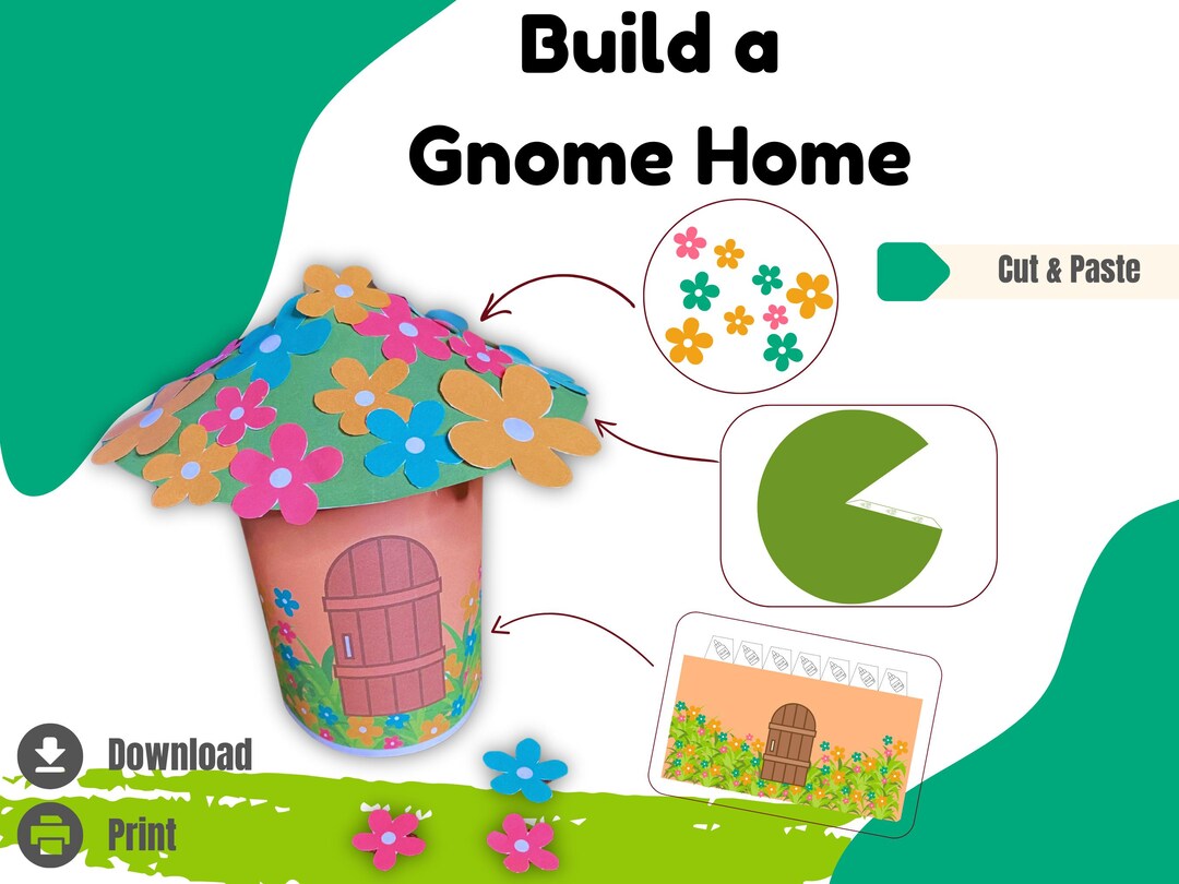 Build a Spring Gnome Home, Cut & Paste Craft, Spring Craft, Spring Activities, Printable Gnome ...
