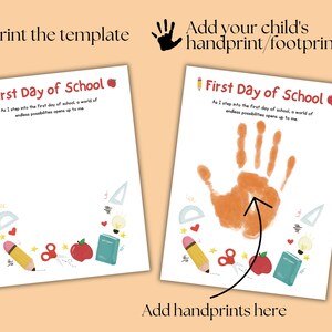 First Day of School Handprint Art Craft Back to School Printable First ...