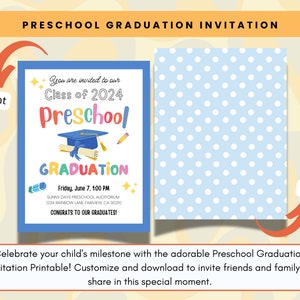 Preschool Graduation Invitation Editable Template, Pre-k Kindergarten ...