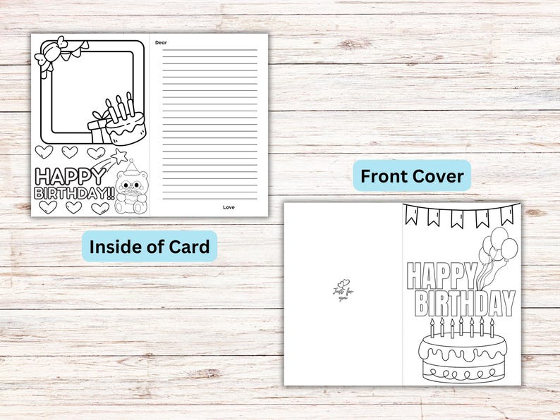 Happy Birthday Coloring Card Printable, Birthday Greeting Card ...