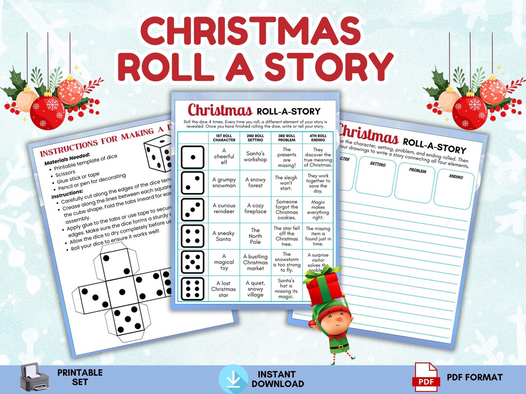 Roll a Story Christmas Game, Dice Game for Kids, Christmas Activities ...