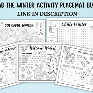 Winter Activity Placemat, Printable Winter Coloring Page Craft, Welcome ...