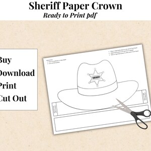 Sheriff Hat Paper Crown, Coloring Craft, Printable Kids Craft, Cowgirl ...