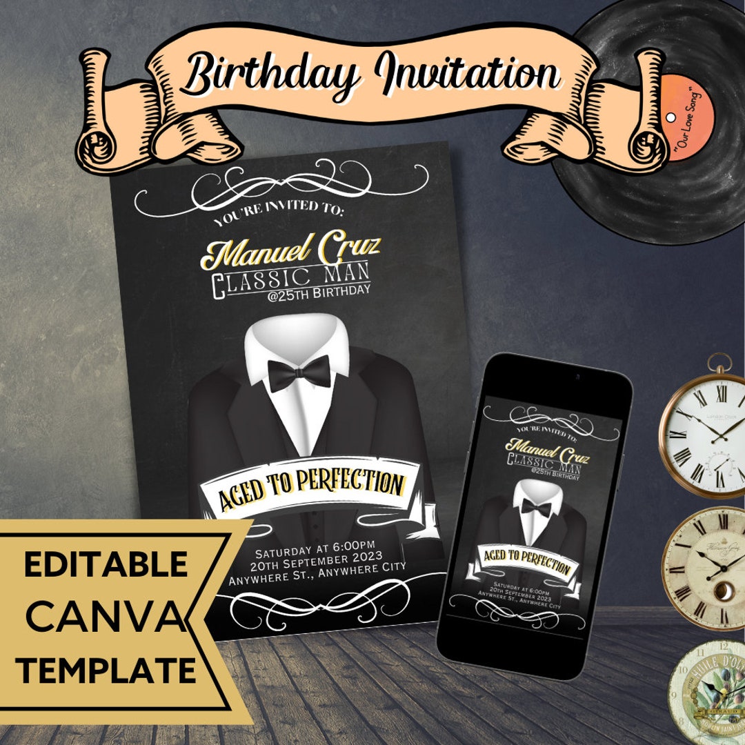 Classic Birthday Invitation Tuxedo Classic Man Invitation Tuxedo ...
