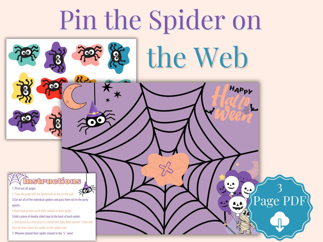 Printable Pin the Spider on the Web Halloween Game, Halloween Party ...