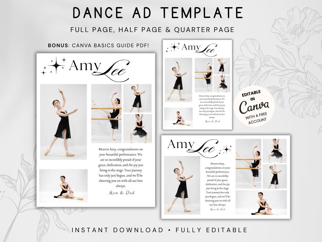 Dance Recital Ad Template, Dance Program Tribute, Full, Half & Quarter ...