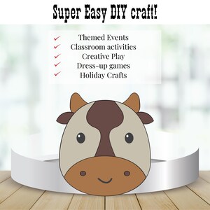 Cow Paper Hat Crown Craft, Cow Coloring Craft Paper Crown Template ...