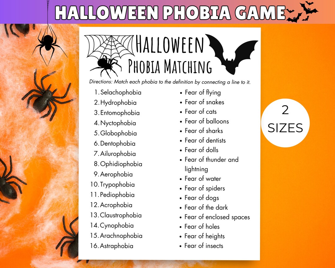 Halloween Phobia Match-up Game, Spooky Halloween Trivia Game, Printable ...
