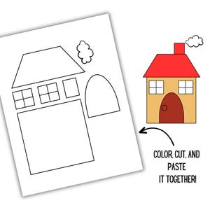 Build a House Cut & Paste Kid Craft, House Craft Printable Template ...