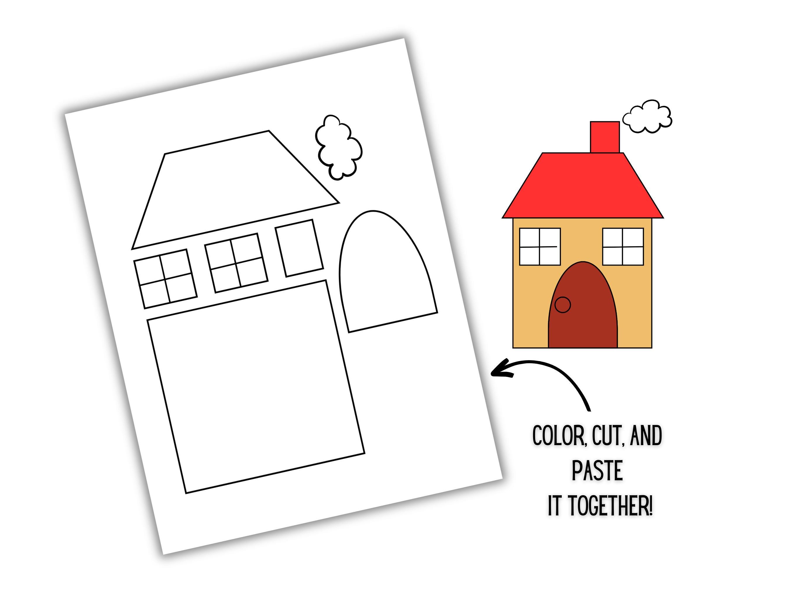 Build a House Cut & Paste Kid Craft, House Craft Printable Template ...
