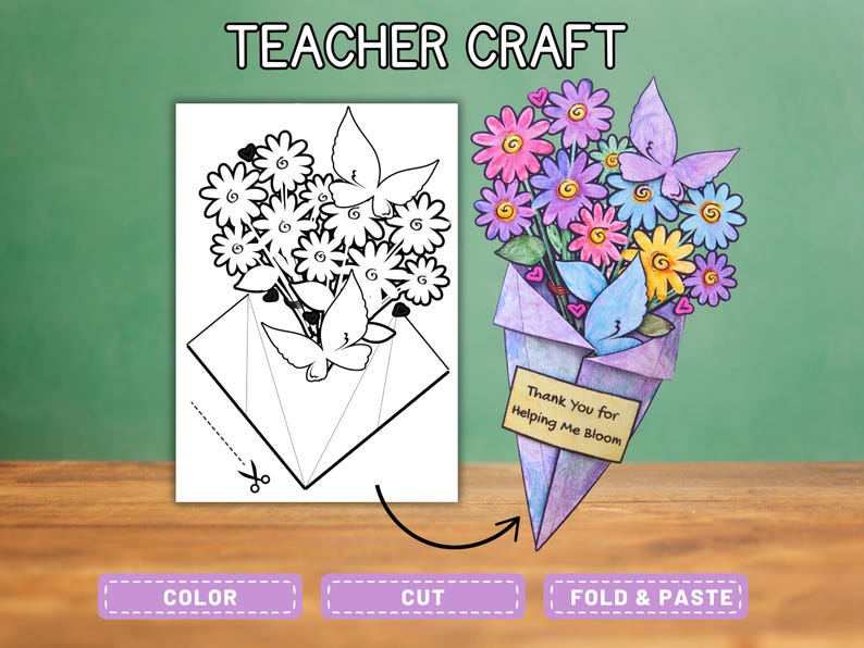 Teacher Appreciation Flower Bouquet Craft, Printable Thank You Gift ...
