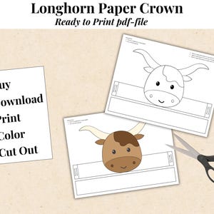 Longhorn Hat Paper Crown Craft, Coloring Cow Paper Craft, Wild West ...