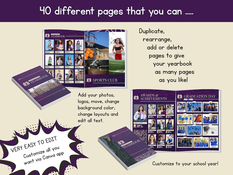 Editable High School Yearbook Template, Class of 2026 Yearbook Layout ...