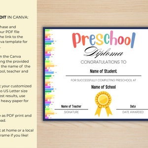 Editable Preschool Graduation Certificate, Preschool Diploma ...