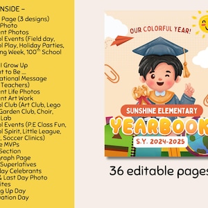 Elementary Yearbook Template, Editable Canva Yearbook, School Memory ...