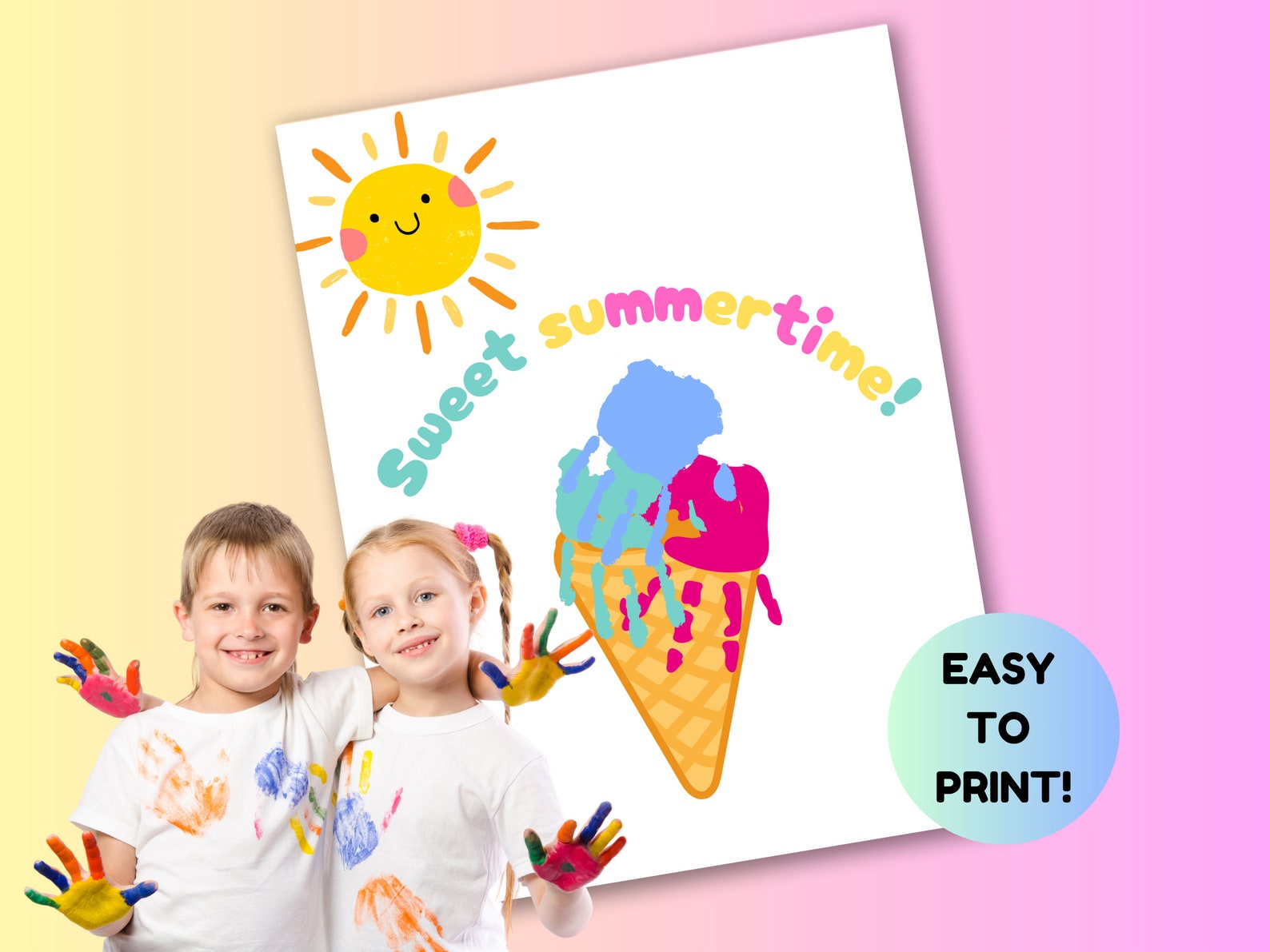 Summer Ice Cream Handprint Art, Summer Handprint Craft Printable, Food ...