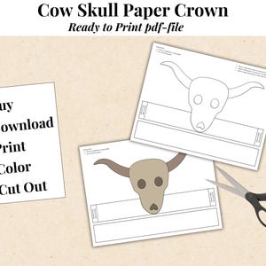 Cow Skull Paper Hat Crown Craft, Cow Coloring Craft, Paper Crown ...