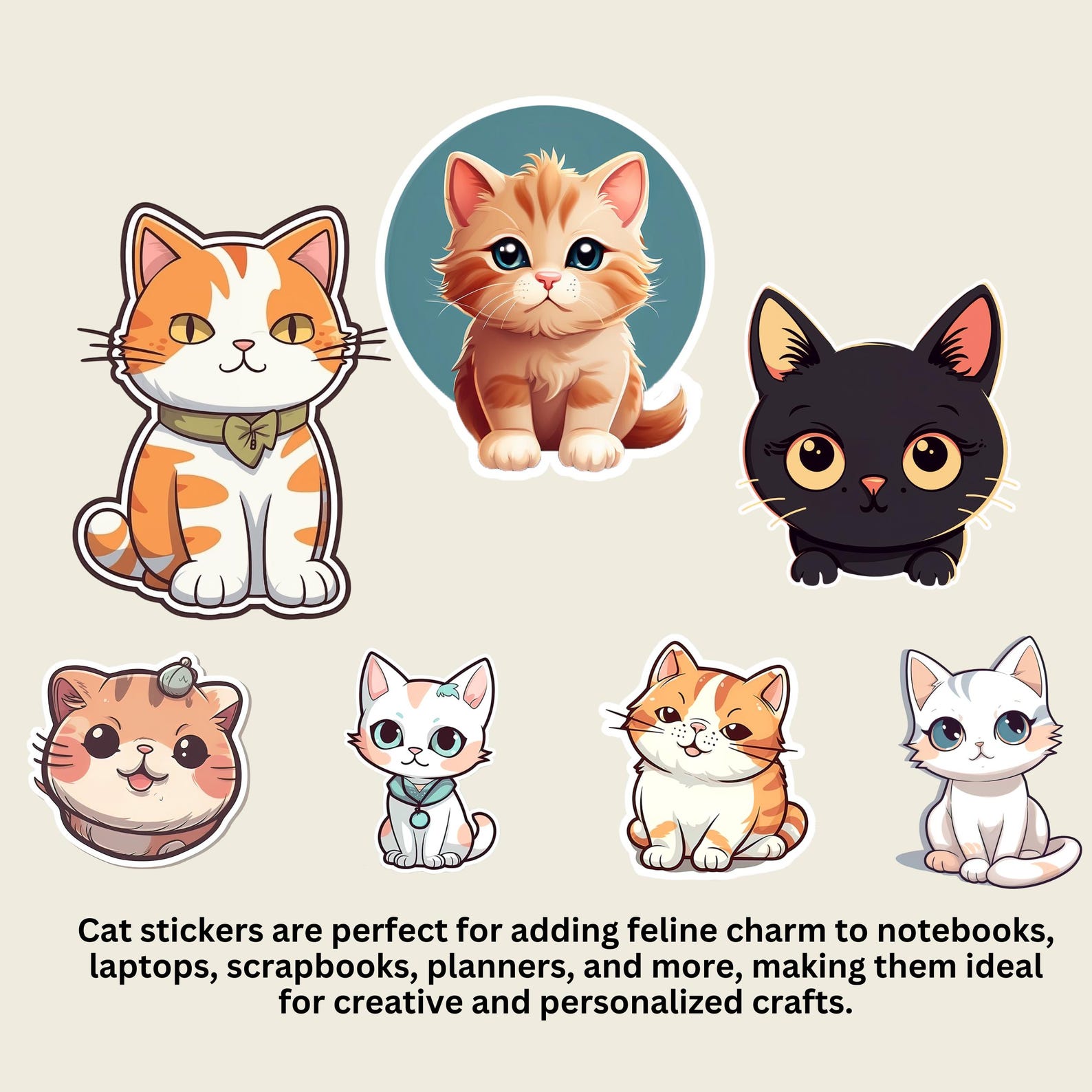 Cute Cat Clipart Digital Stickers Png Bundle, Kawaai Cat Printable ...