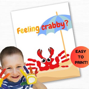 Summer Crab Handprint Art Craft for Toddlers, Crab Handprint Printable ...