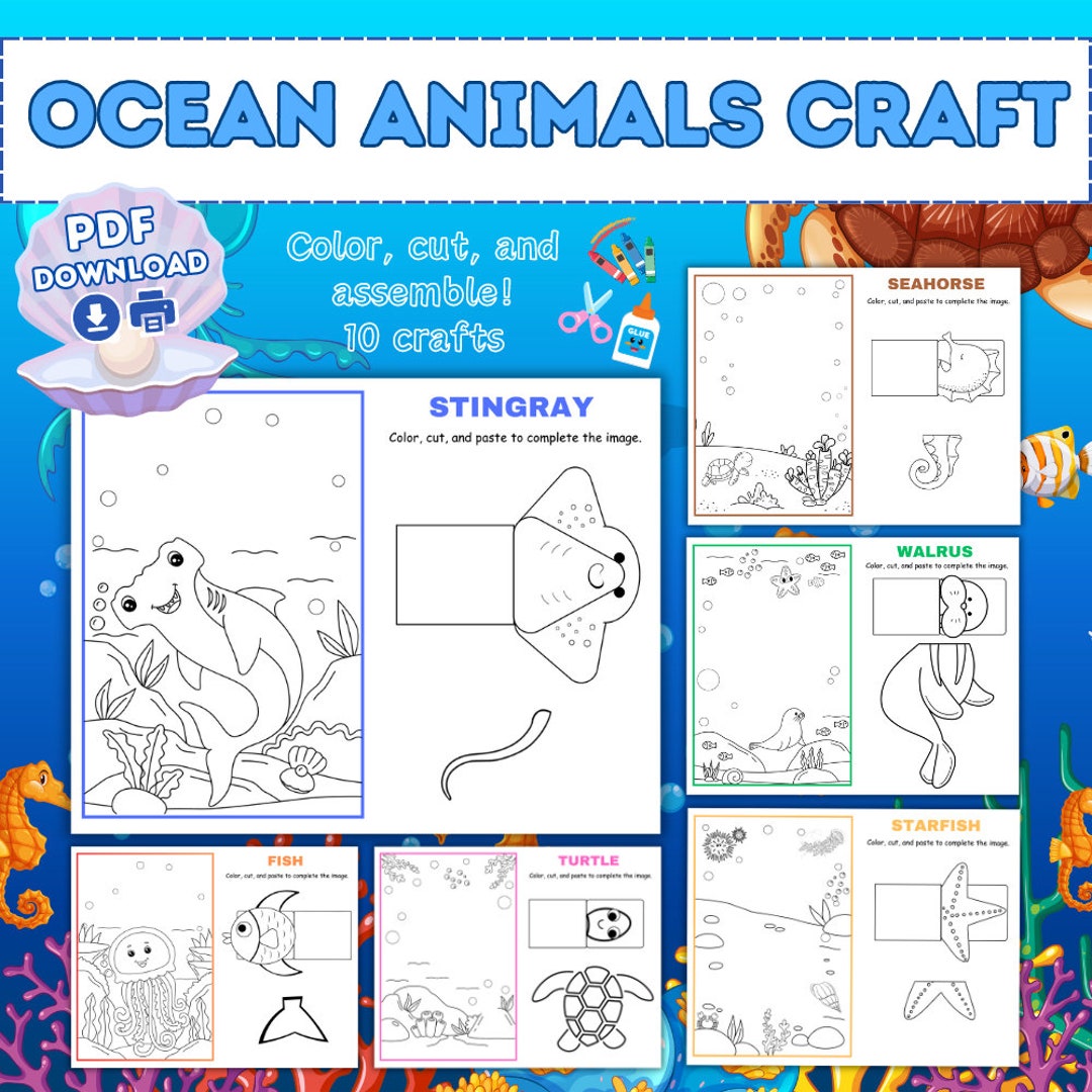 Ocean Animals Craft, Printable Animal Crafts, Cut & Glue Preschool ...