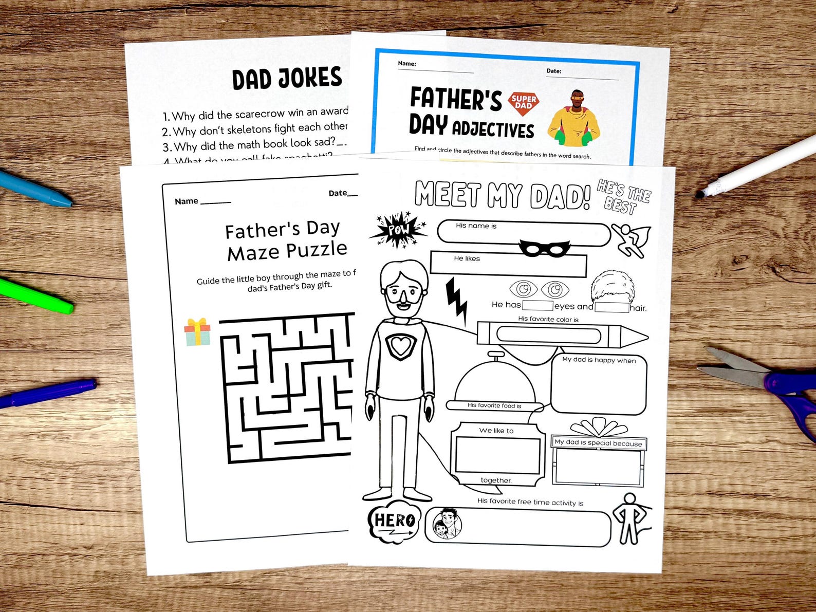Printable Fathers Day Craft Kit, DIY Fathers Day Activities for Kids ...