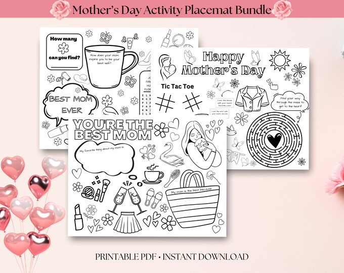 Mother's Day DIY Colour in Placemats - Set of 7 Floral Designs - Etsy ...