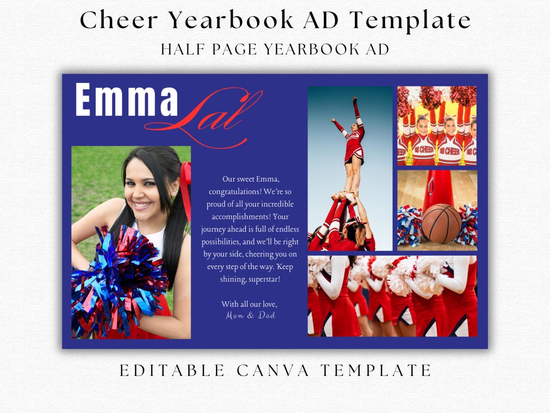 Half Page Cheer Yearbook Ad Template, Senior Graduation Tribute Half ...