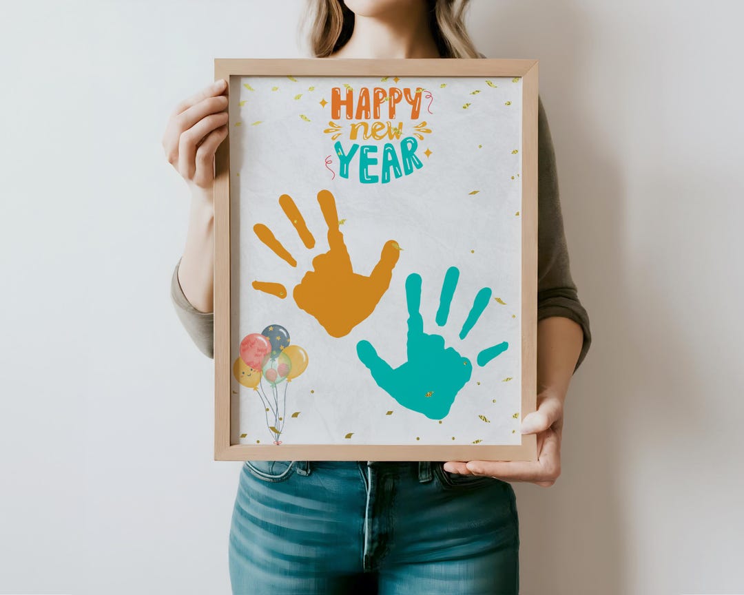New Year's Handprint Art Craft, Memory Baby Art Keepsake, Preschool ...