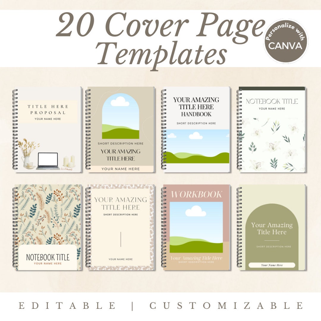 Cover Page Templates Bundle, Notebook Spiral Templates, Editable Canva ...
