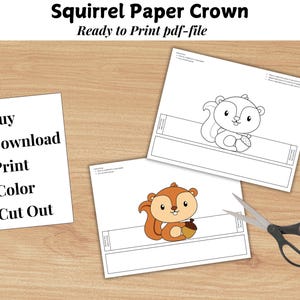 Squirrel Paper Crown Template, Fall Printable Paper Crown, Autumn Fall ...
