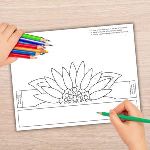 Sunflower Paper Crown Template, Thanksgiving Autumn Party Coloring ...