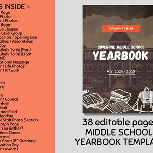 Middle School Yearbook Template, Printable Memory Book, Student ...