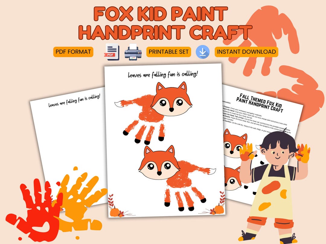 Autumn Fox Handprint Art, Animal Handprint Template, Printable Fall ...