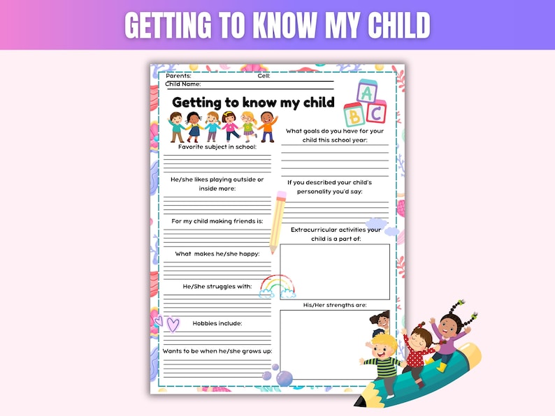 Getting to Know Your Child Printable, Back to School Form, Parent ...