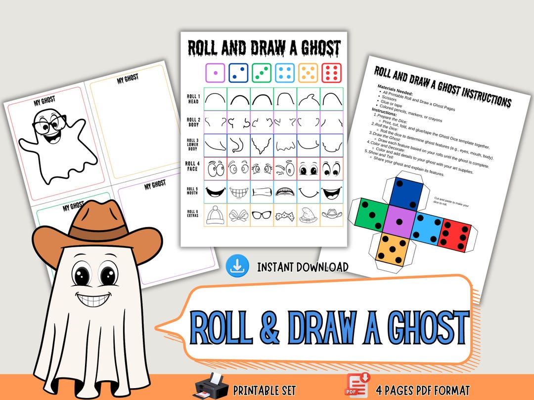 Roll & Draw a Ghost Printable, Roll and Draw Activity, Preschool ...