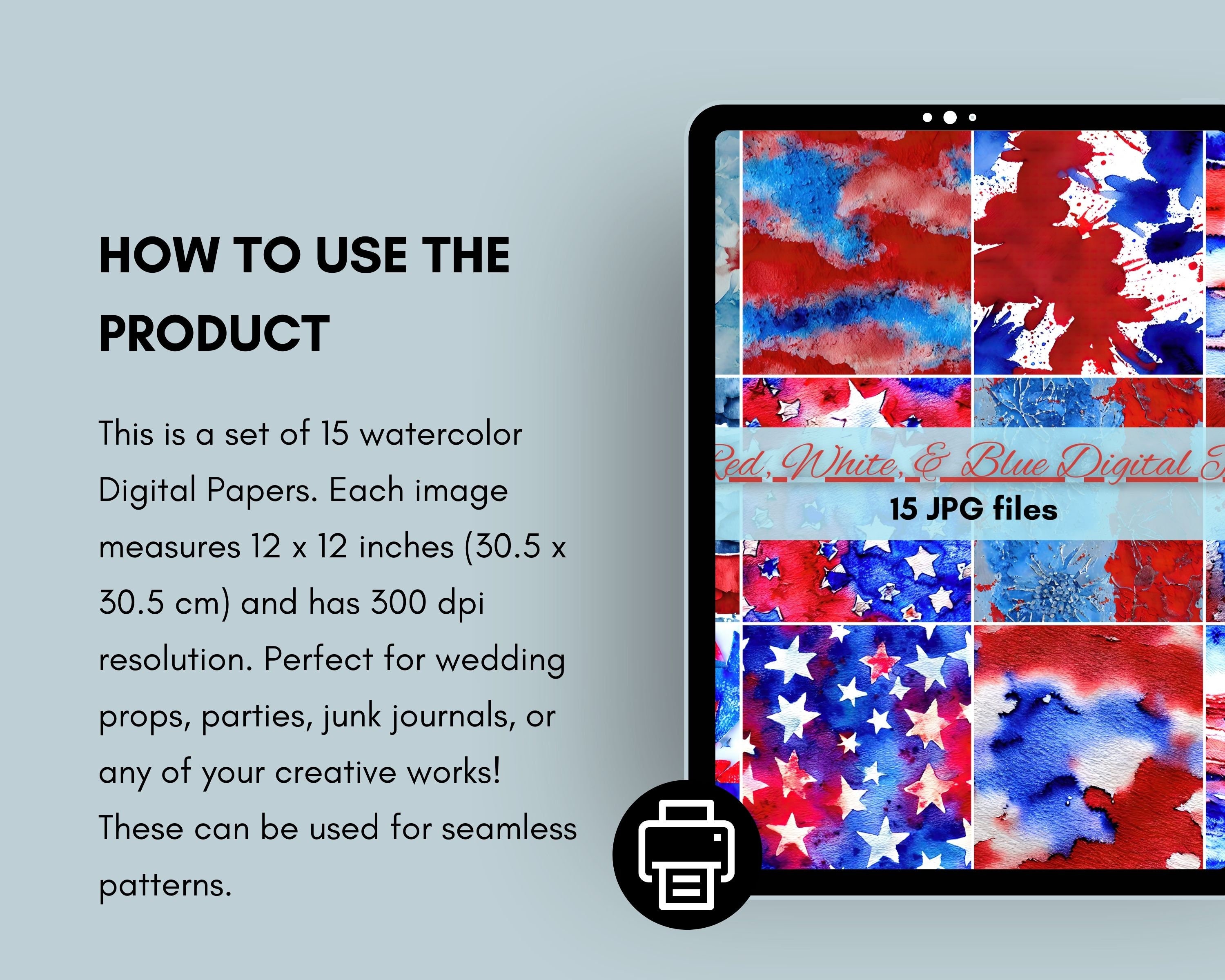 Patriotic Red White & Blue Watercolor Digital Paper - Etsy