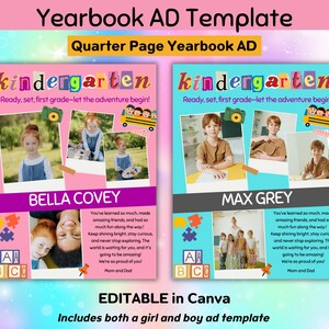 Kindergarten Yearbook Ad Template, Kindergarten Graduation QUARTER Page ...