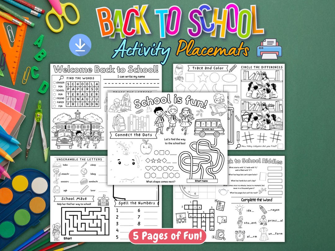 Back to School Placemats, Educational Activities, First Day of School ...