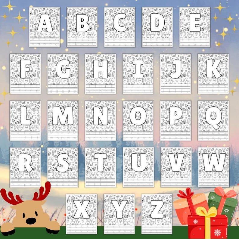 Christmas Alphabet Coloring Pages | Kids Holiday Coloring Book | A–Z ...