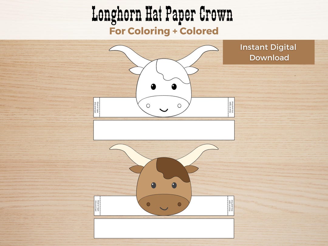 Longhorn Hat Paper Crown Craft, Coloring Cow Paper Craft, Wild West ...