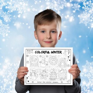 Printable Winter Coloring Page, Christmas Activity Placemat, Winter ...