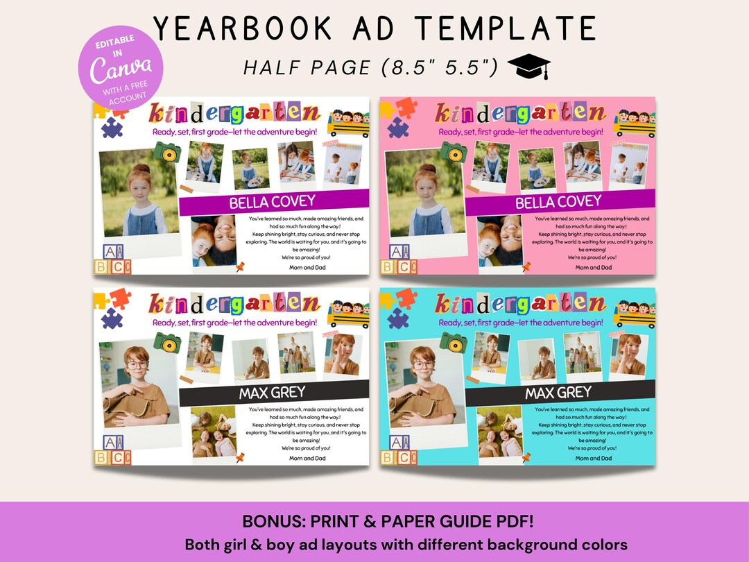 Kindergarten Yearbook Ad Template Half Page, Preschool Graduation ...