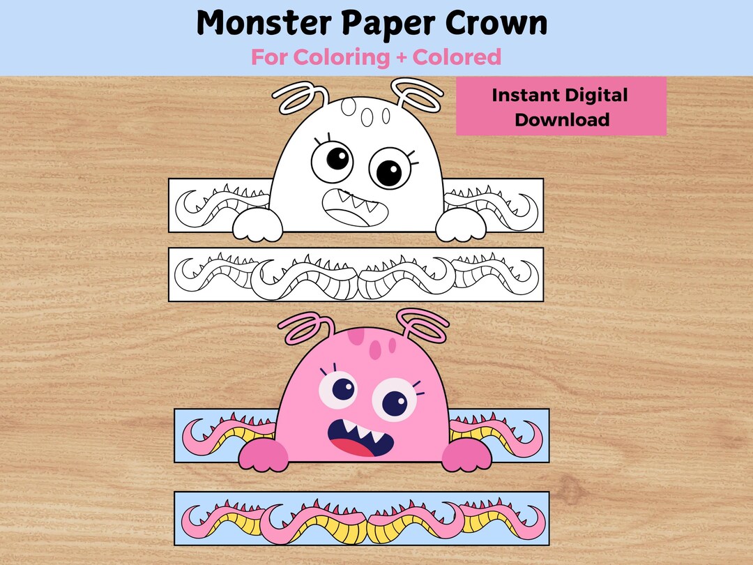 Monster Paper Crown Template, Printable Paper Crown, Monster Birthday ...