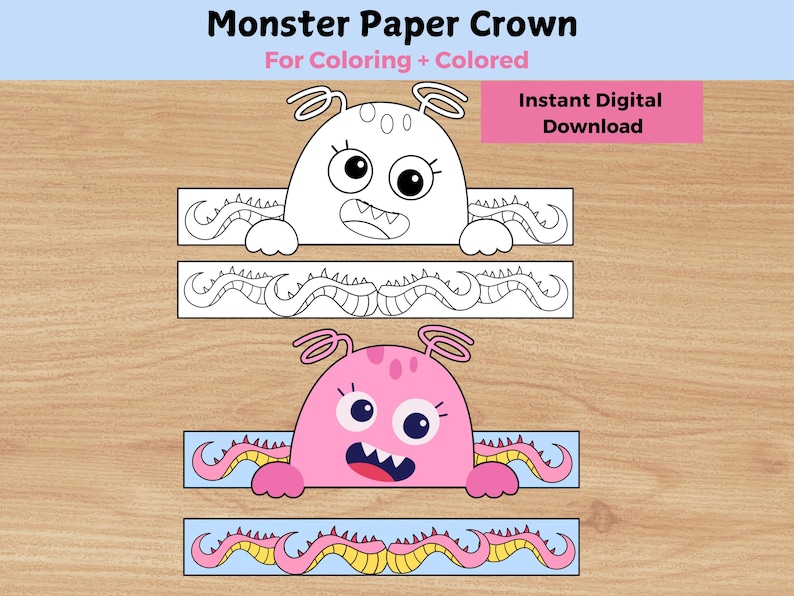 Monster Paper Crown Template, Printable Paper Crown, Monster Birthday ...